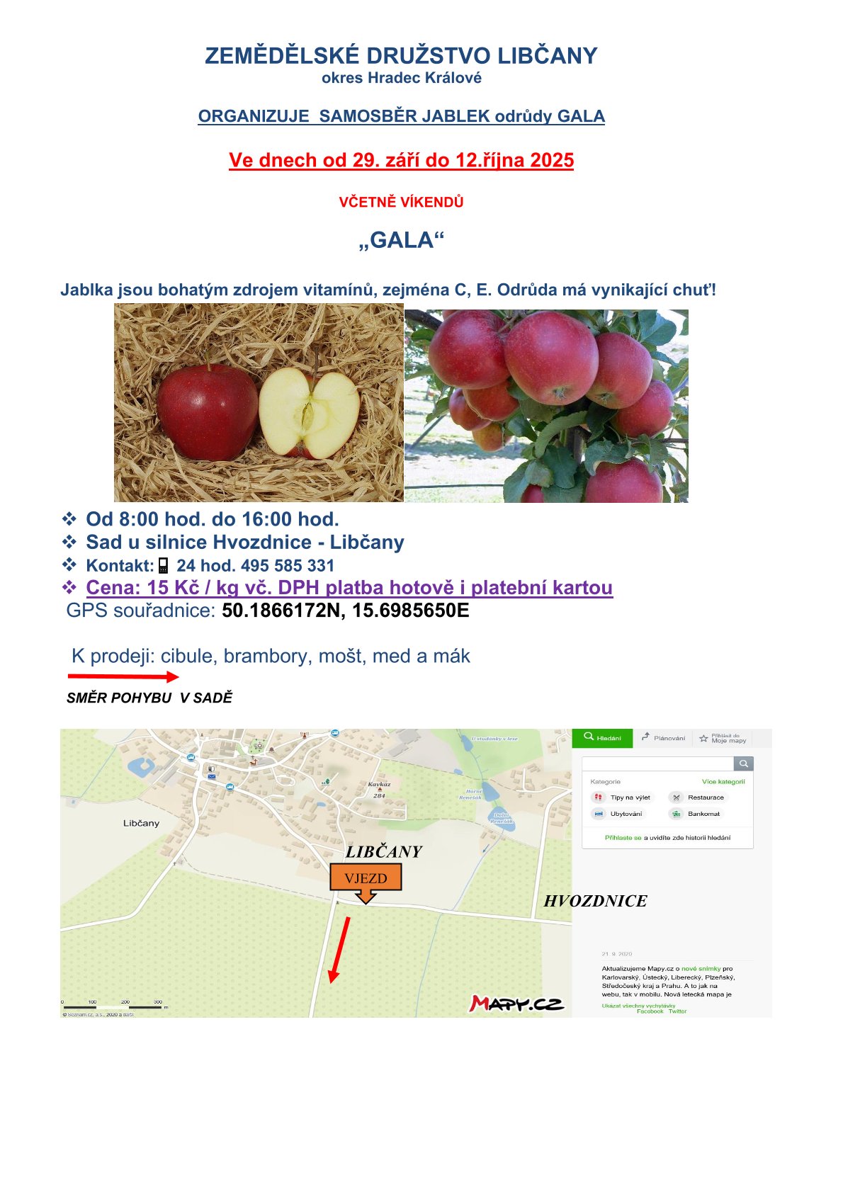 Samosběr jablek – GALA – 29.9.-12.10.2025 – Libčany